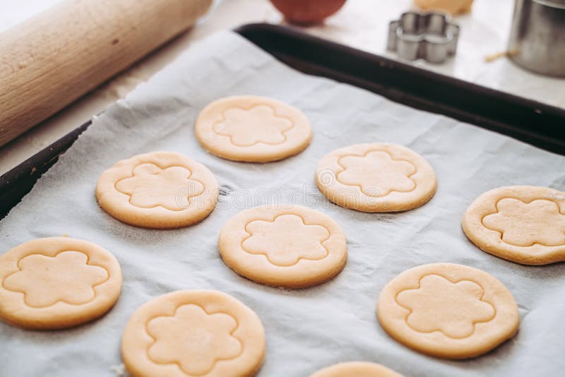 Making of Round Shortcrust Cookies Stock Photo - Image of calories ...