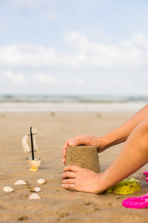 Making a Sand Castle at the Beach, Summer Concept. Stock Image - Image ...