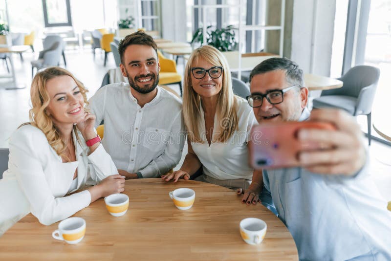 Making Selfie. Group of Professional Business People is in the Office ...
