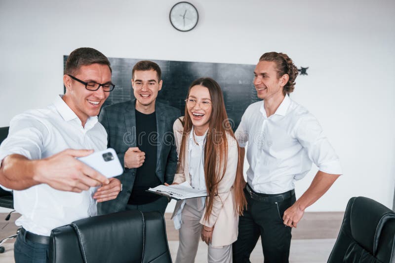 Making Selfie. Group of Young Smart People that Standing Near ...