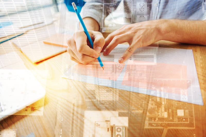 Close Up of Male Hands while Drawing Stock Photo - Image of building ...