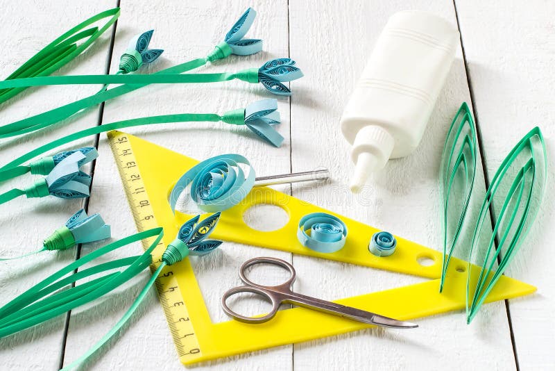 Making of Snowdrops in the Technique of Quilling Stock Photo - Image of ...