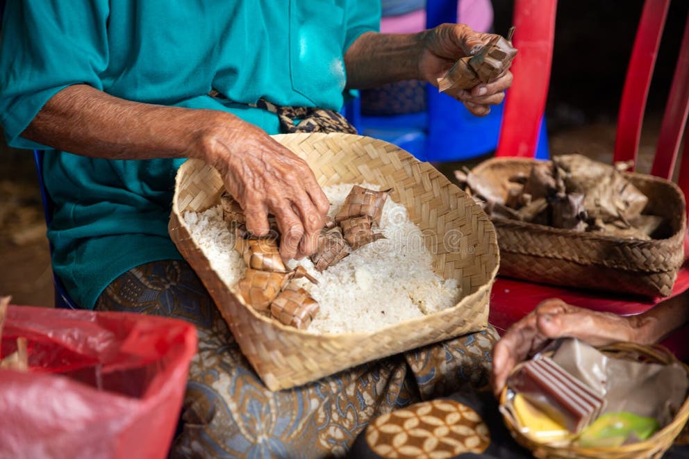 Making Southeast Asian Compressed Rice Stock Image - Image of asia ...