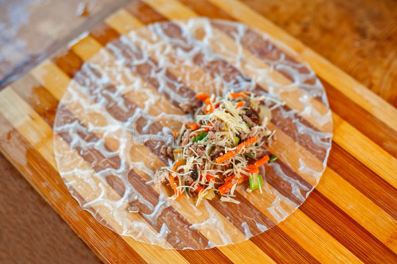 Making spring rolls stock photo. Image of filling, china - 30631166