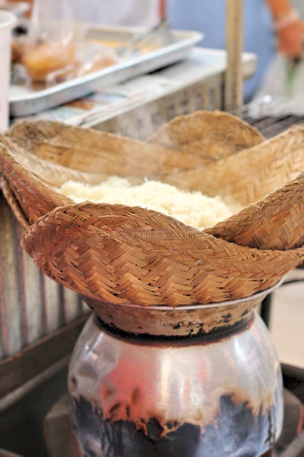 Making Steamed Sticky Rice in Pot Stock Image - Image of flame, steam ...