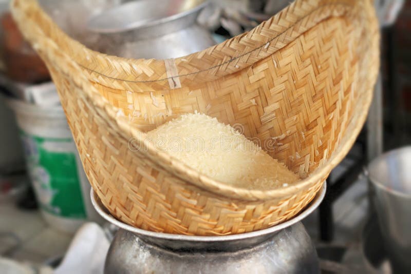 Making Steamed Sticky Rice in Pot Stock Image - Image of life, steam ...