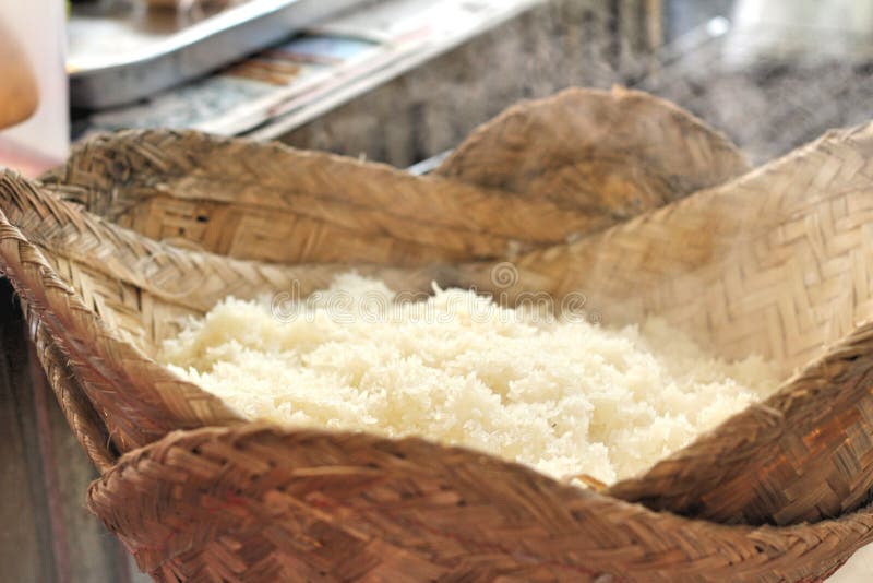 Making Steamed Sticky Rice in Pot Stock Image - Image of steaming ...