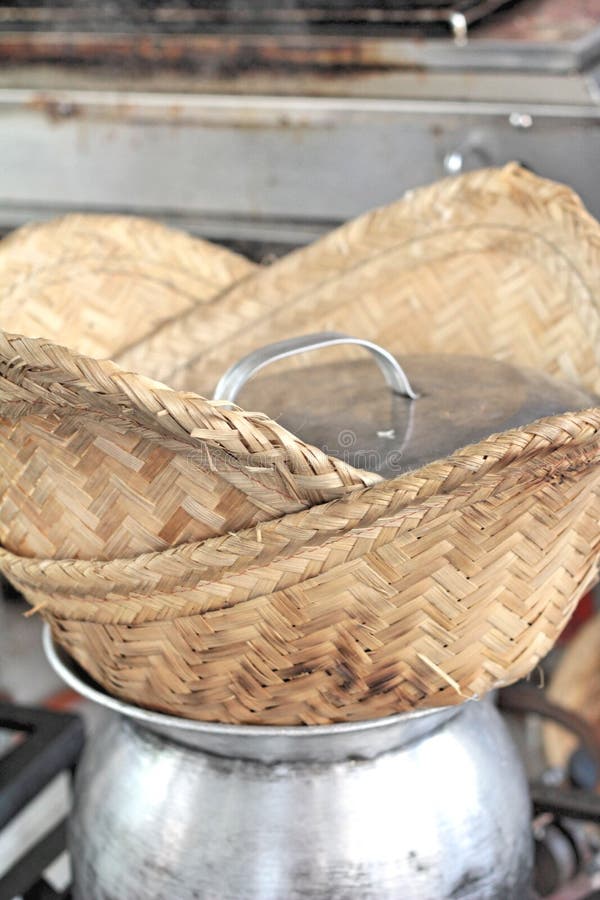Making Steamed Sticky Rice in Pot Stock Image - Image of making ...