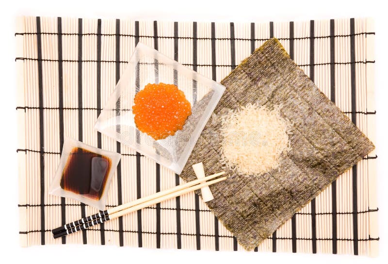 Making Sushi on a Bamboo Sushi Mat Stock Image - Image of natural ...