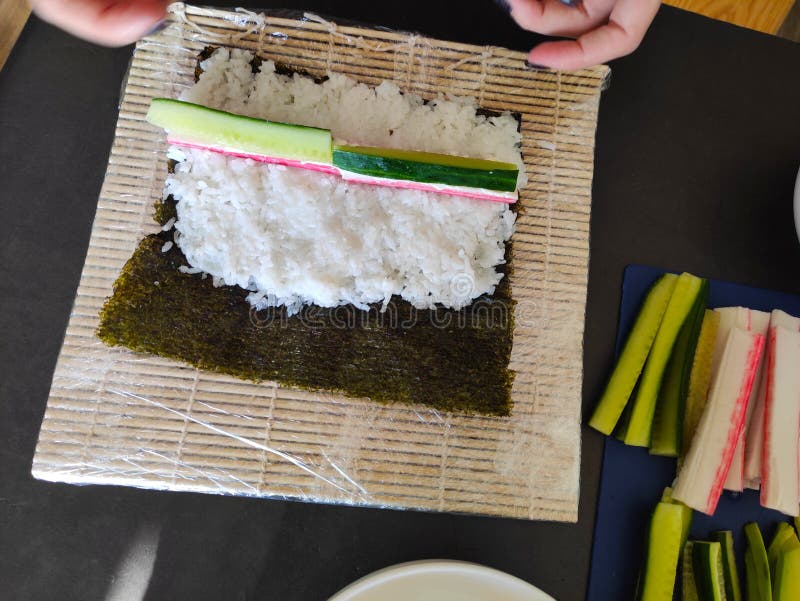 Sushi Making Process in the Kitchen Stock Photo - Image of equipment ...