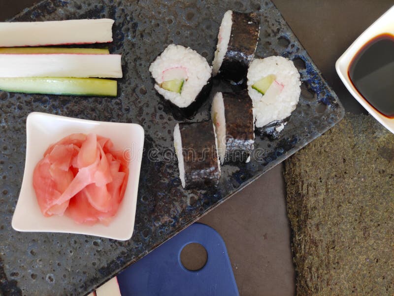 Sushi Making Process in the Kitchen Stock Photo - Image of tasteful ...