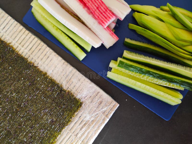 Sushi Making Process in the Kitchen Stock Image - Image of cheese ...