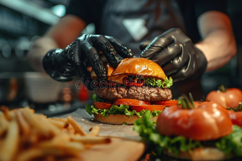 Making of Tasty Fresh Burger in Fast Food Restaurant Stock Illustration ...
