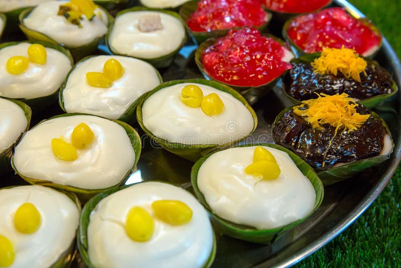 Making of Thai Pudding with Coconut Topping As Know As Ta-ko Stock ...