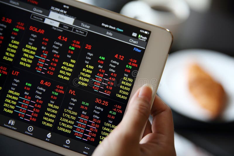 Making Trading Online on the Tablet with Business Woman Hand and ...