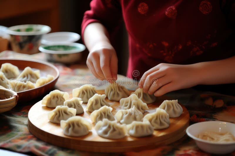 Making Traditional Chinese Dumplings in the Kitchen Stock Illustration ...