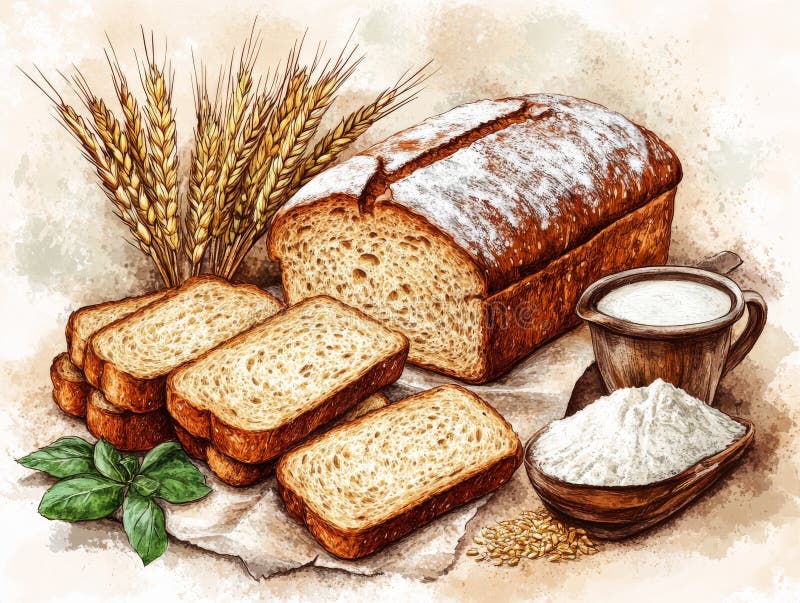 Making Traditional Vintage Bread with Wheat in a Classic Rural Kitchen ...