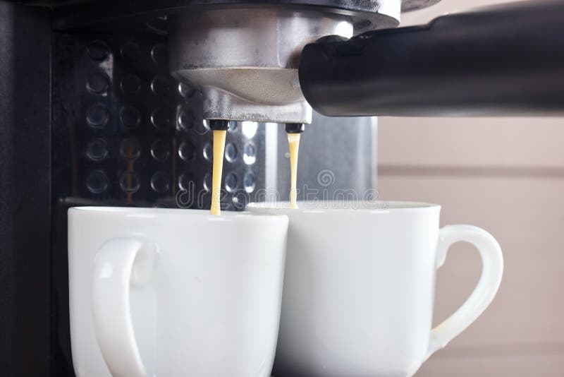 Making Two Cups of Espresso in Horn Coffee Maker Stock Image - Image of ...