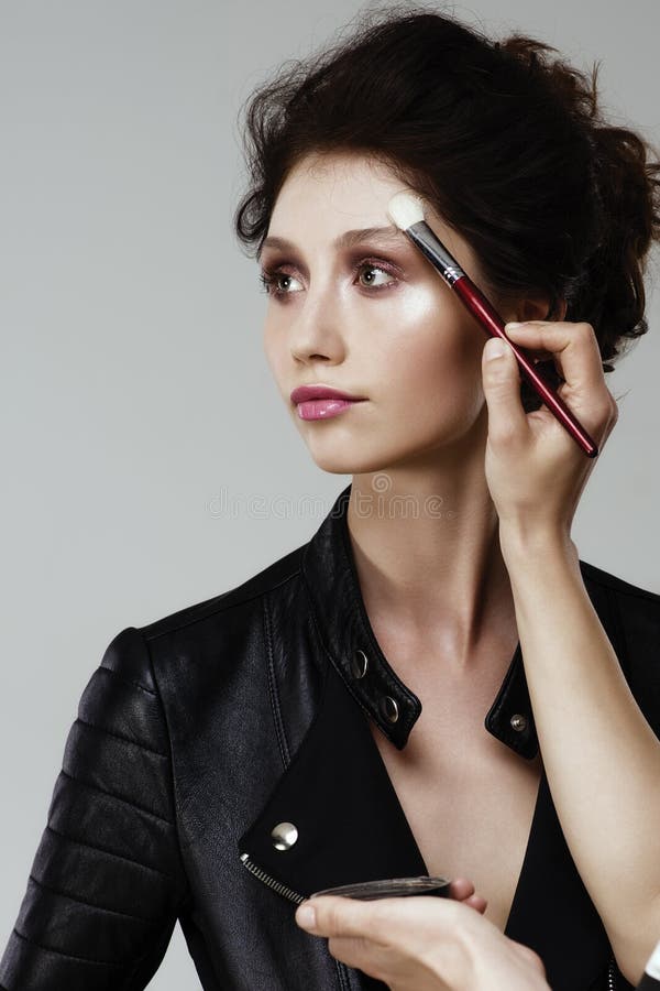 Making Up the Face - Professional Makeup Artist Working Stock Photo ...