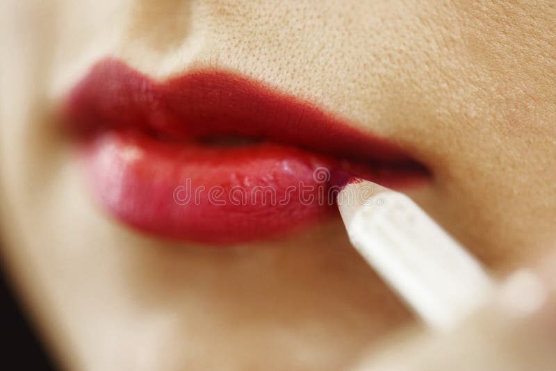 Making Up Lips with a Red Pensil Stock Image - Image of amazing, bride ...