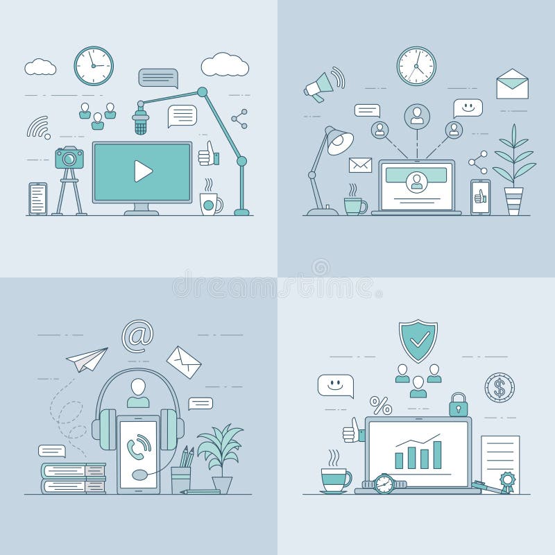 Making Video Content, Data Analysis, Audiobook, Social Network Vector ...