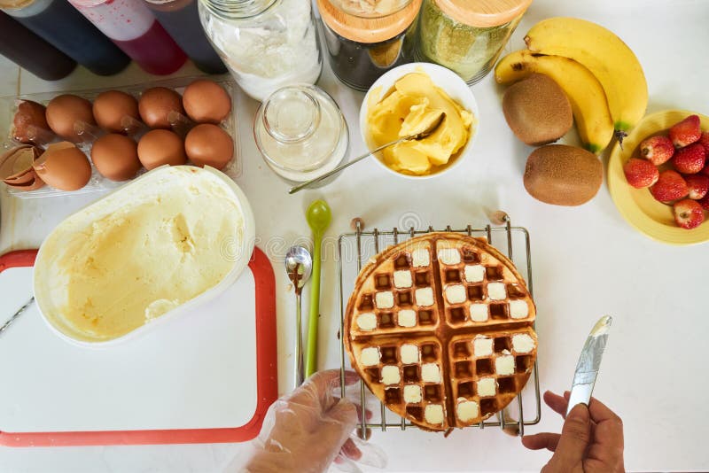 Making Waffles for Breakfast Stock Image - Image of butter, maker ...