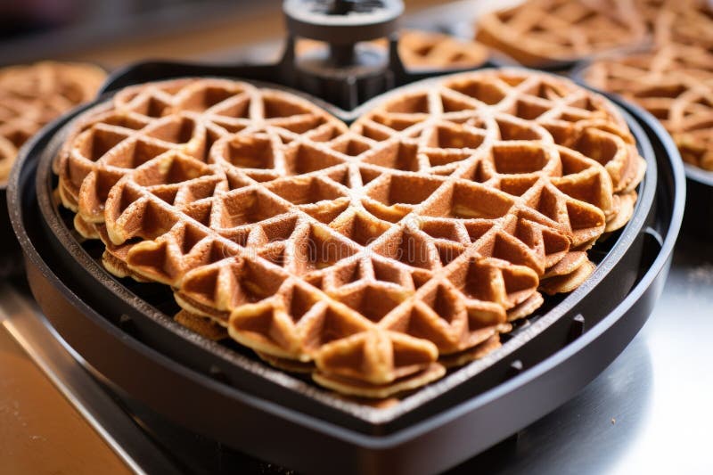 Making Waffles with Heart-shaped Waffle Iron Stock Illustration ...
