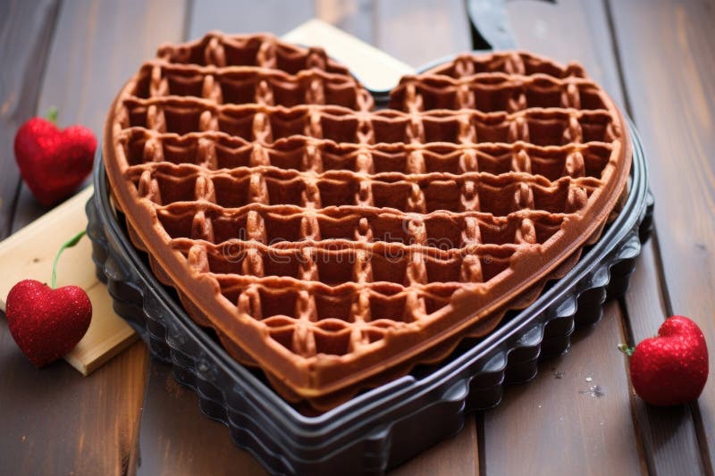 Making Waffles with Heart-shaped Waffle Iron Stock Illustration ...