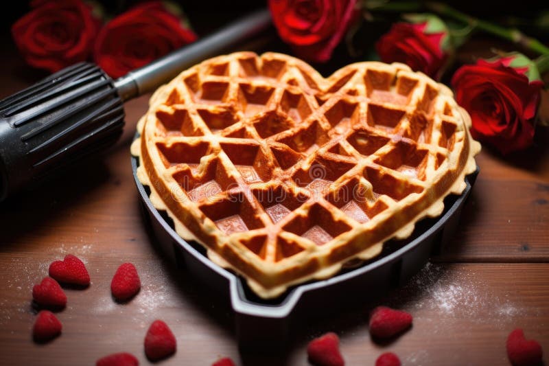 Making Waffles with Heart-shaped Waffle Iron Stock Illustration ...