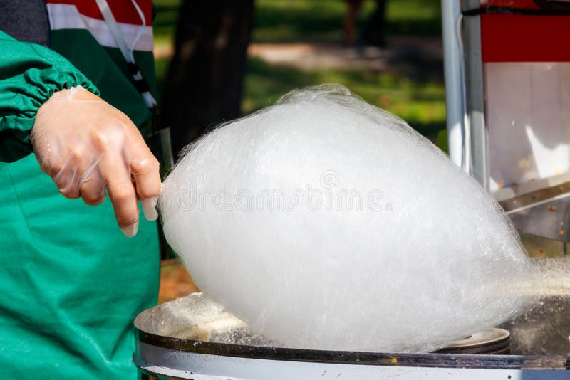 Making White Cotton Candy in Cotton Candy Machine Close-up Stock Photo ...