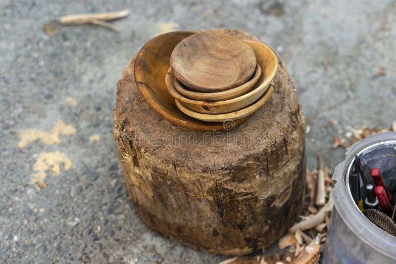 Making Wooden Bowl with Hands in a Workshop Stock Photo - Image of ...