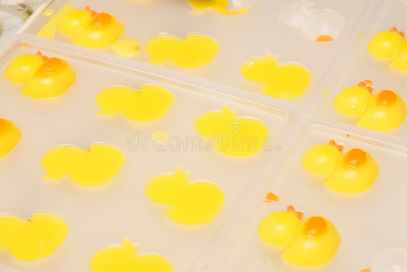 Making Yellow Duck Jelly in Jelly Mould Stock Photo - Image of syrup ...
