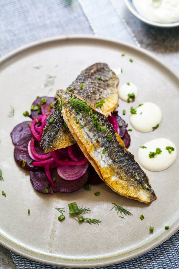 Makreelfilet met salade stock foto. Image of culinair - 29712796