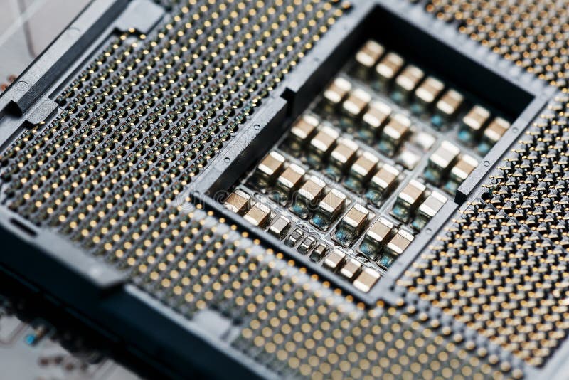 Makro Des CPU-Sockels, Der Die Extremen Kleinen Steckerstifte Zeigt ...