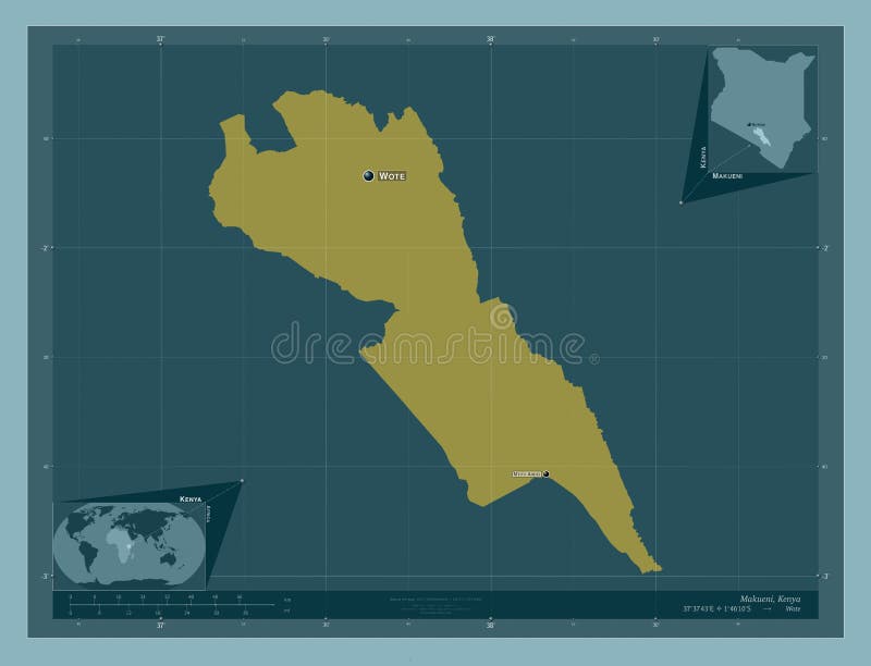 Makueni, Kenya. Solid. Labelled Points of Cities Stock Illustration ...