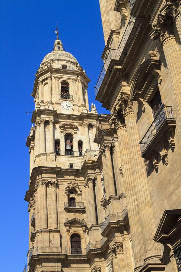 Malaga Cathedral Against a Deep Blue Sky Stock Photo - Image of peace ...