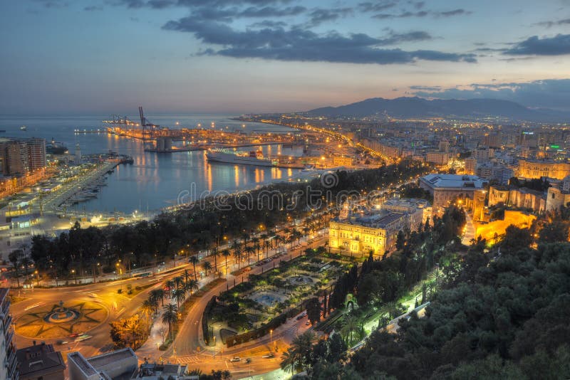 Malaga City Lights - Aerial View Stock Image - Image of europe, steamer ...