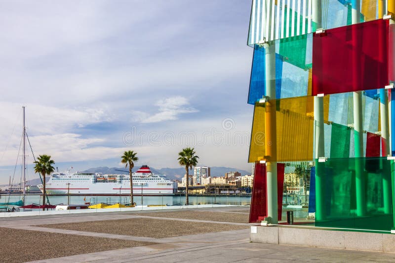 Malaga Seafront Glass Cube Modern Building, Spain Editorial Stock Photo ...