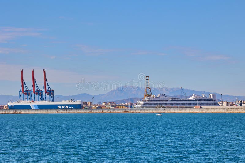 Cargo Ship and Cruise Ship Stands for Loading in the Seaport of Malaga ...