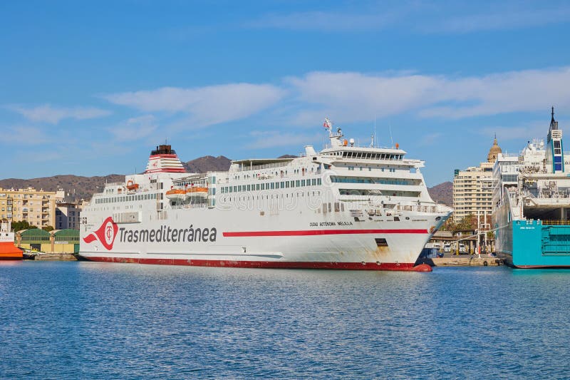 Sea Ferry Stands for Loading in the Seaport of Malaga Editorial Stock ...