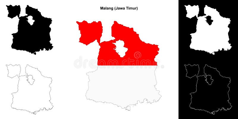 Malang outline map stock vector. Illustration of cartography - 356962082