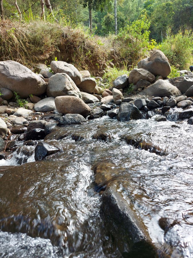 The Water Flow in the River that Passes through the Big Rocks in the ...
