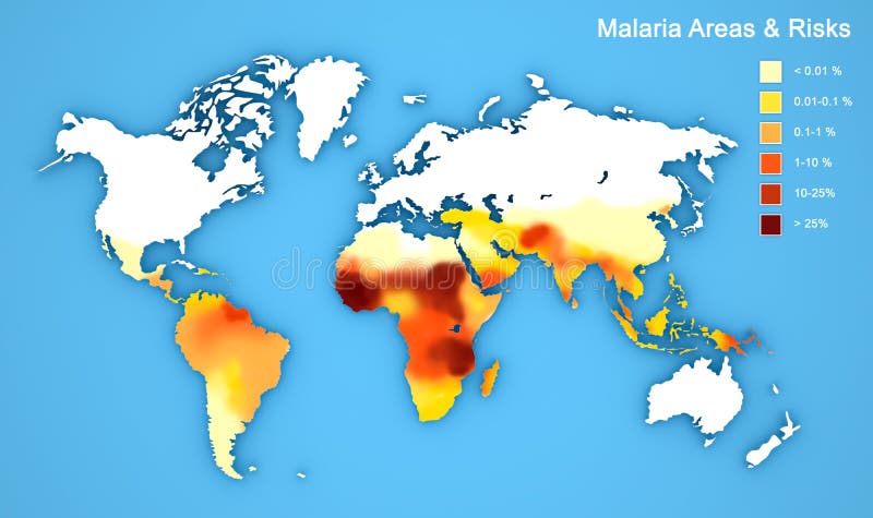 Malaria Disease Spread Map. Areas And Risks Stock Illustration ...