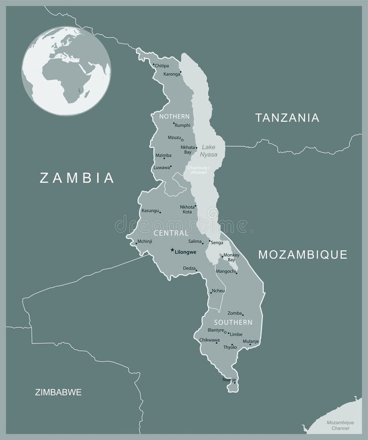 Malawi - Detailed Map with Administrative Divisions Country. Vector ...