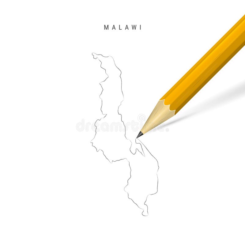 Malawi Outline Map With The Handwritten Country Name Continuous Line