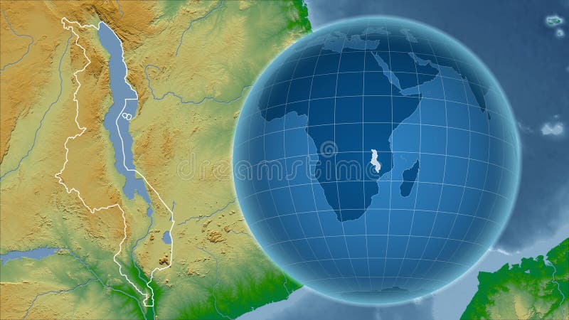 Malawi - Physical. Country and Globe, Composition Stock Illustration ...