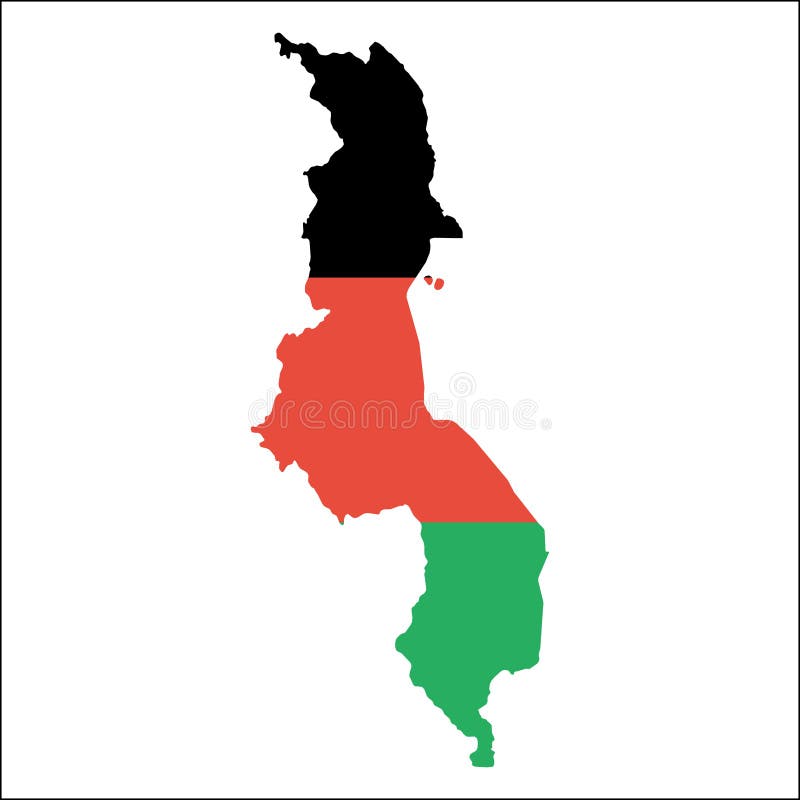 Malawi High Resolution Map With National Flag Stock Vector