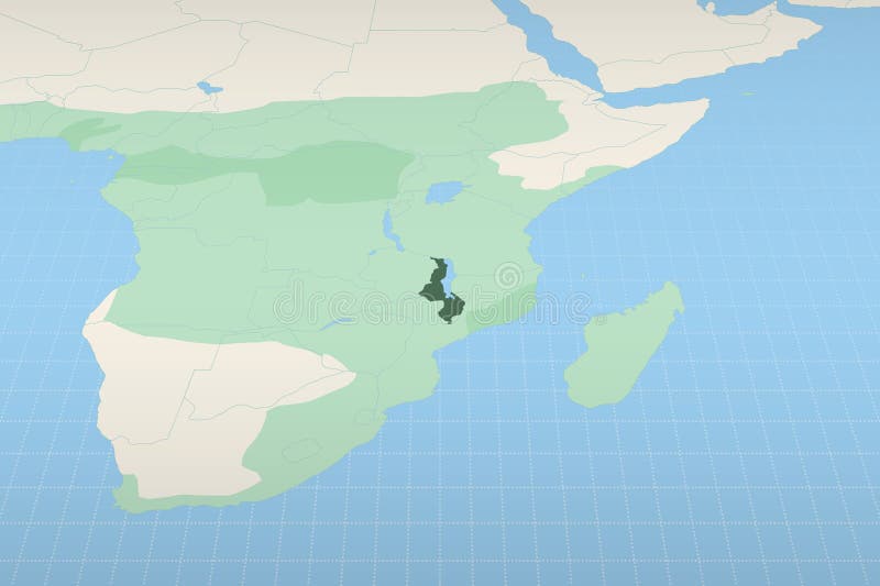 Malawi Highlighted on a Detailed Map, Geographic Location of Malawi ...