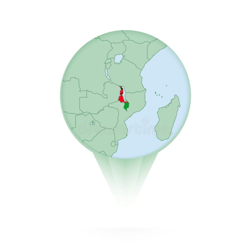 Malawi Map, Stylish Location Icon with Malawi Map and Flag Stock Vector ...