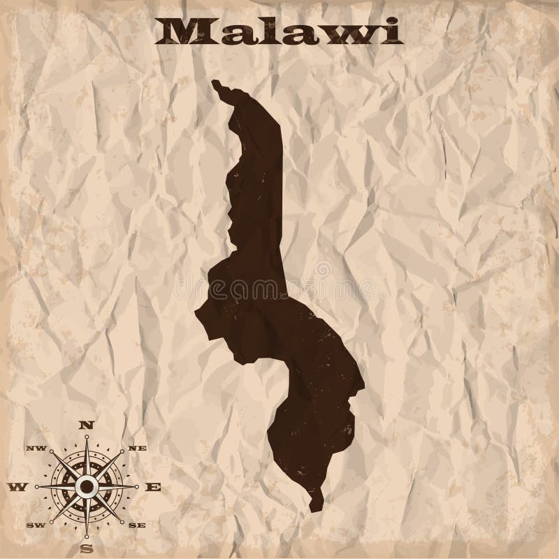 Malawi Old Map with Grunge and Crumpled Paper. Vector Illustration ...